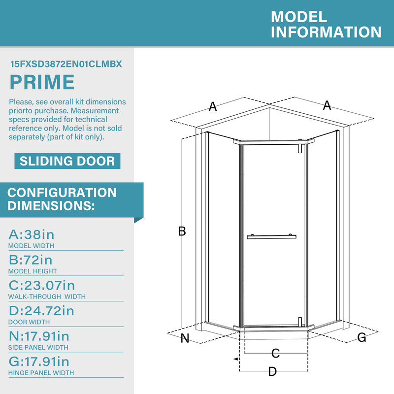 ExBrite 38'' W x 38'' D x 72'' H Semi-Frameless Neo-angle Reversible Shower Enclosure | Wayfair